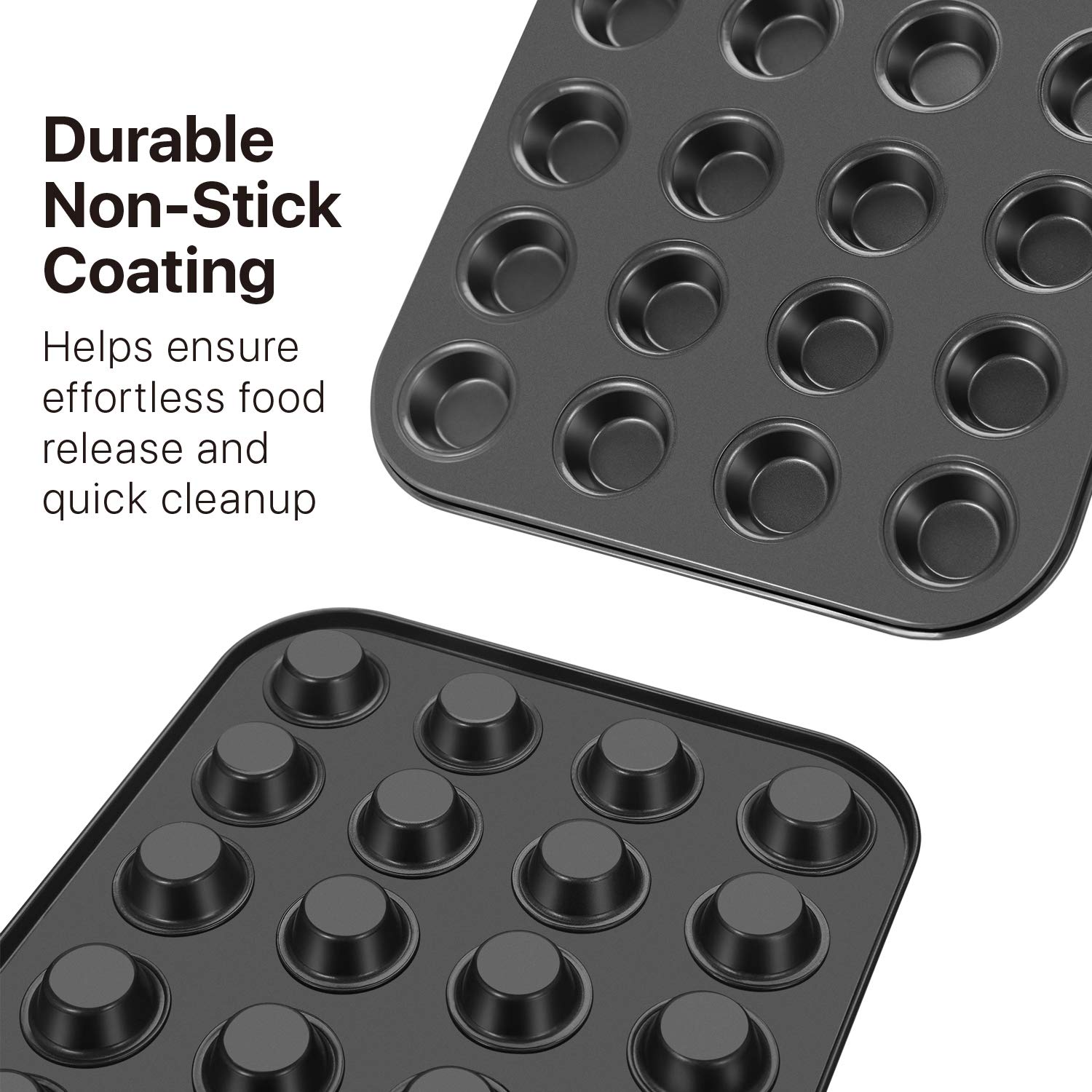 Flexzion Muffin Tray Cupcake Baking Pan 2 Pack, 24-Cup Nonstick Carbon Steel Muffin Tins Non-Stick Cupcake Tin Bakeware Accessories for Baking Cupcakes Muffin Brownies Snacks, Easy Clean, Fridge Safe