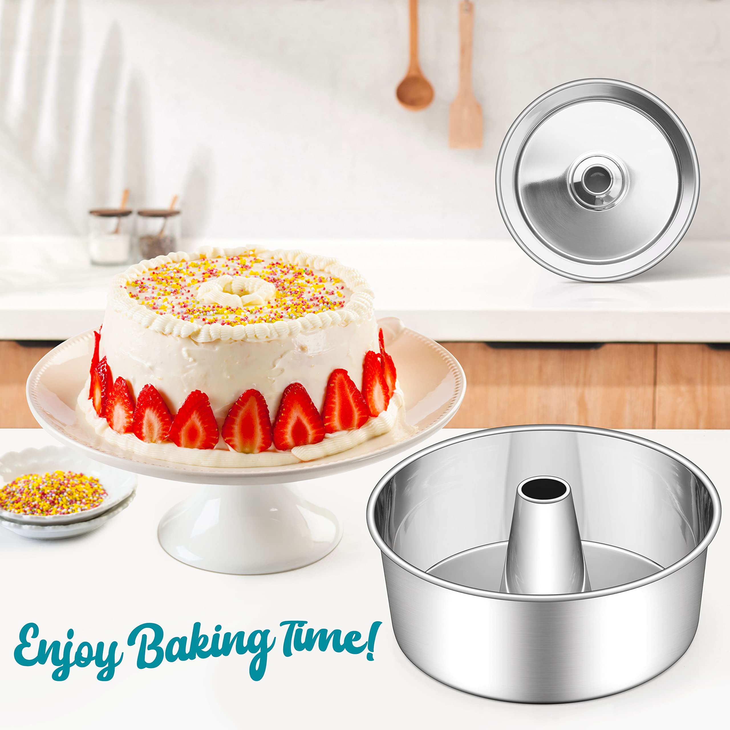 E-far Angel Food Cake Pan, 10-Inch Stainless Steel Tube Pan for Baking Pound Chiffon Cake, One-piece Design & Non-toxic, Dishwasher Safe