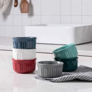 FE 8OZ Ramekins, Rome Pillar Souffle Dish Oven Safe, Custard Cups Set of 6, Porcelain Ramekins for Baking Creme Brulee & Pudding (Apple Red)