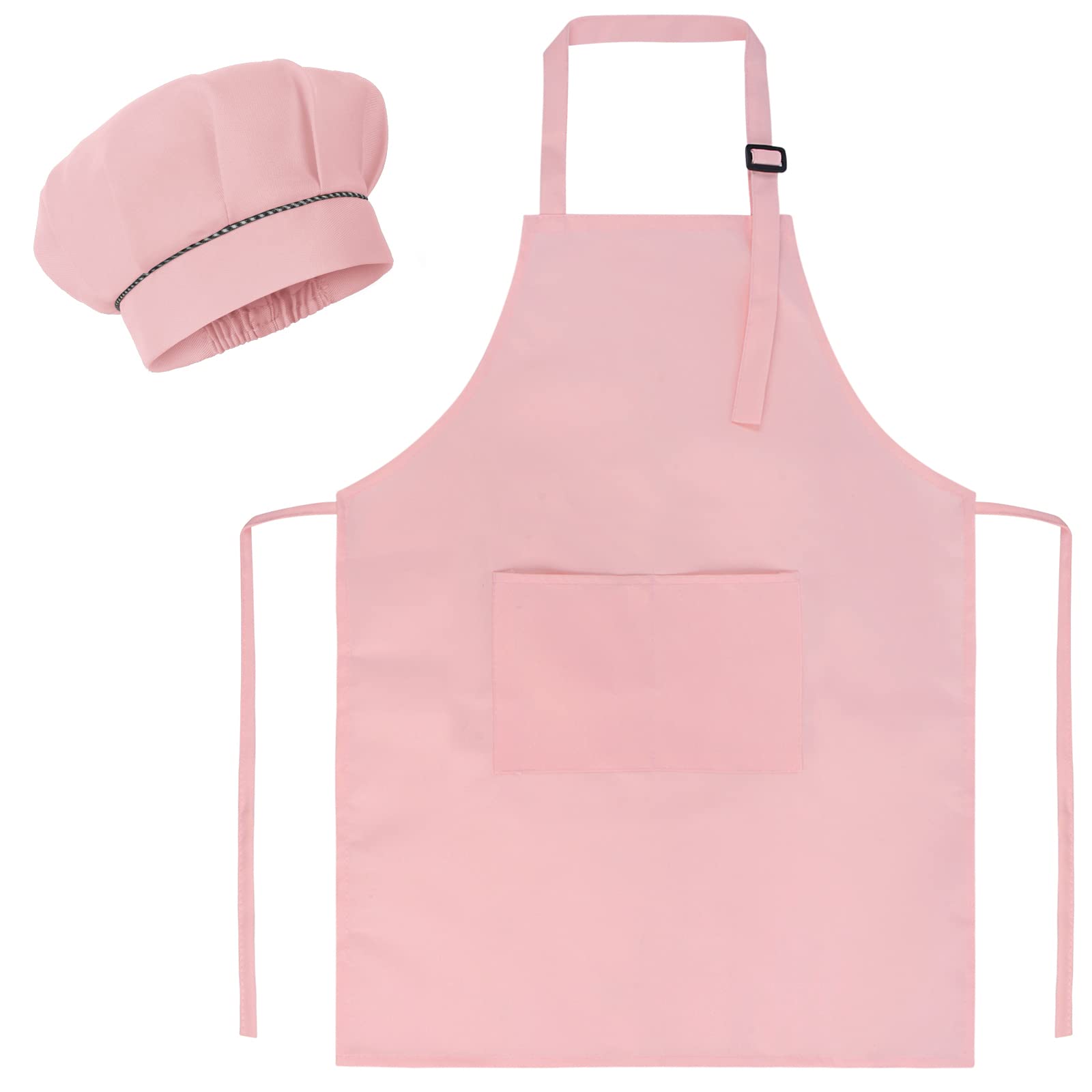 SUNLAND Kids Apron and Hat Set Children Chef Apron for Cooking Baking Painting (Pink, M)