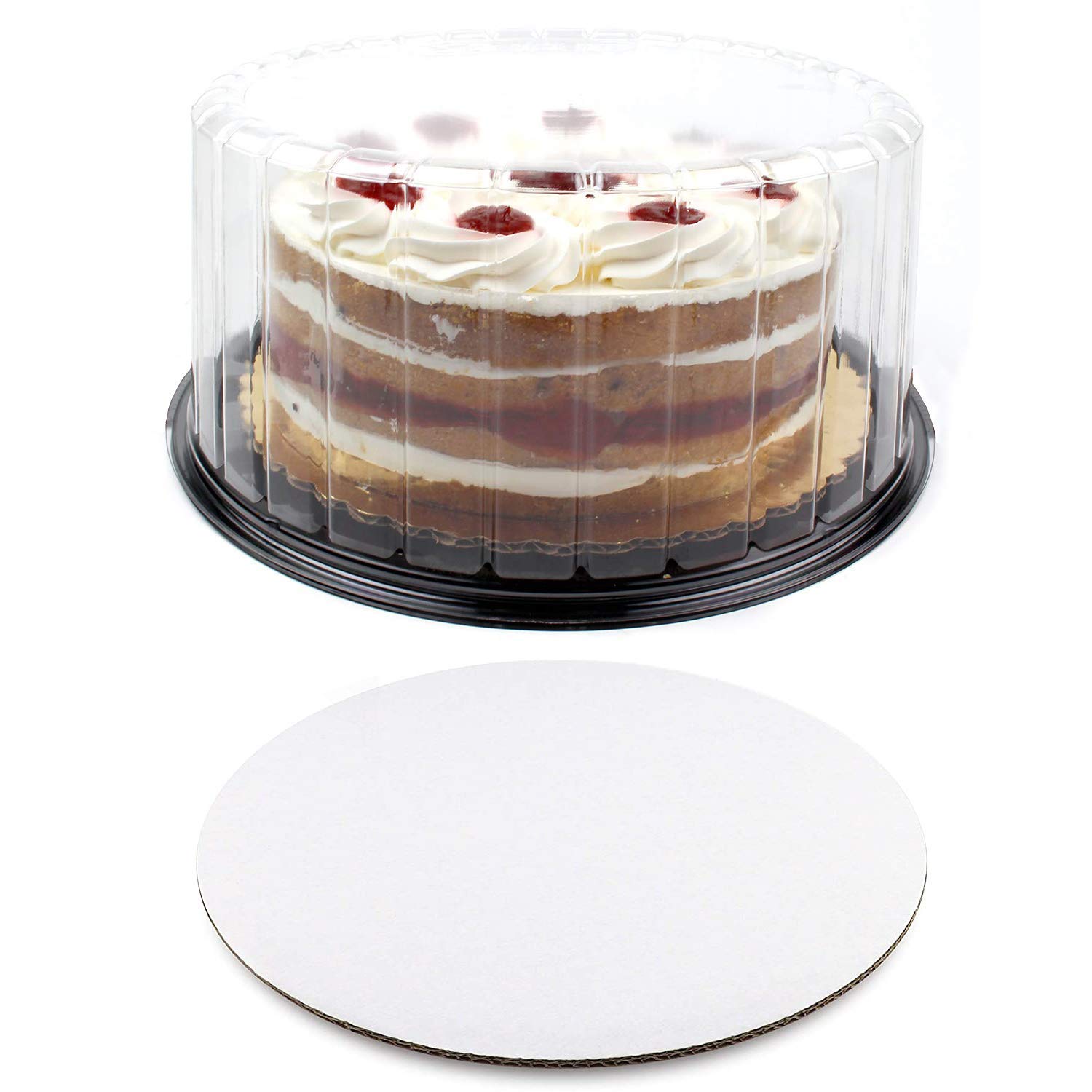 Sindh 12 inch Plastic Cake Containers & 11 inch Cake Boards, Disposable Cake Containers with Dome Lids, Cake Boxes Cover, 2-3 Layer Cake Holder Display Containers, Set of 10