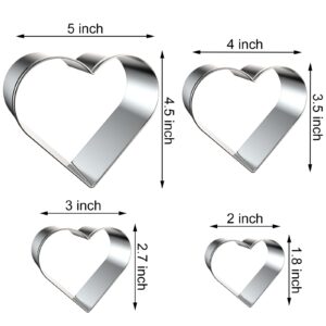 Heart Cookie Cutter Set Large/Small/Mini - 5 Inch, 4 Inch, 3 Inch, 2 Inch - 4 Piece Valentine's Heart Shaped Cookie Cutters Shapes Biscuit Molds for Baking - Stainless Steel