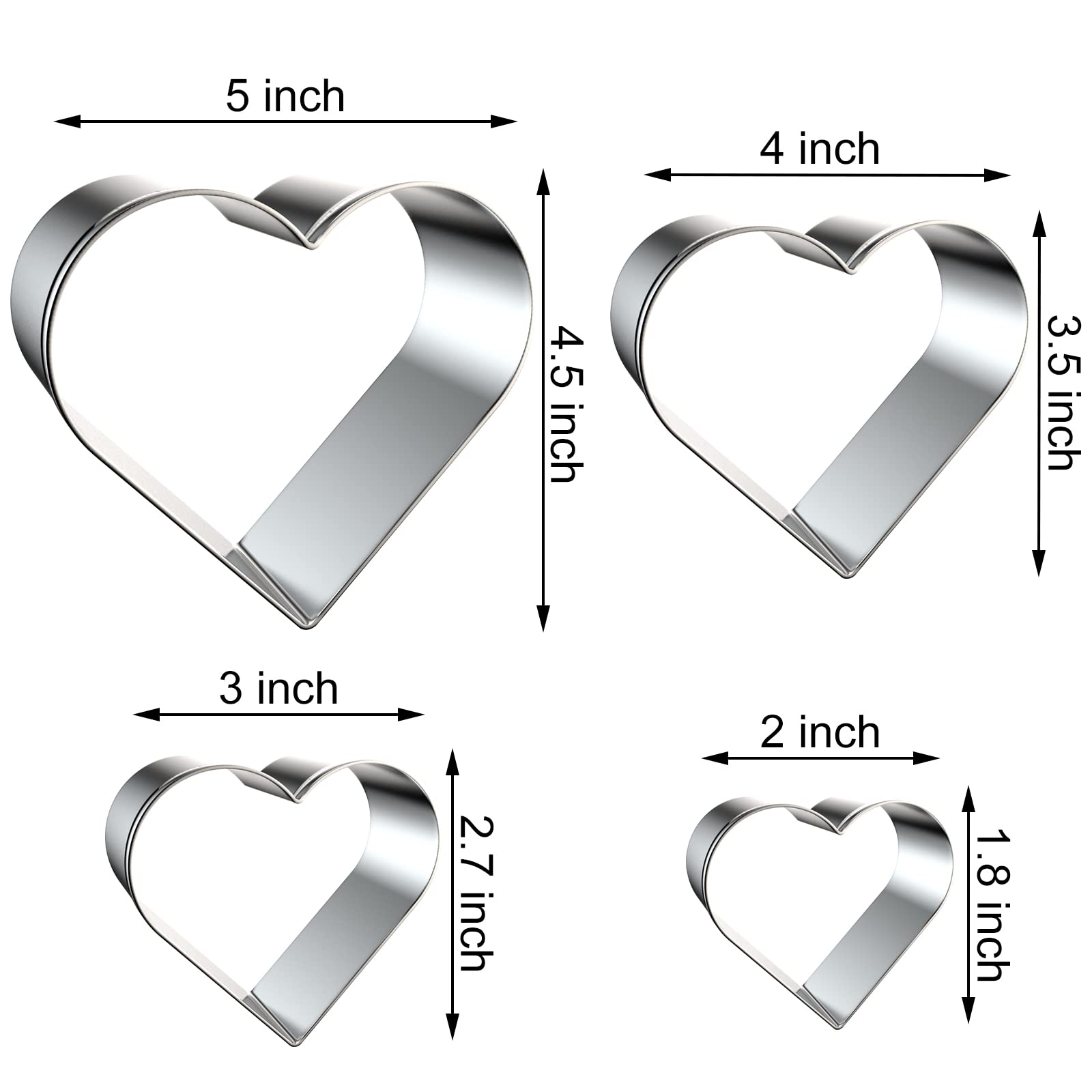 Heart Cookie Cutter Set Large/Small/Mini - 5 Inch, 4 Inch, 3 Inch, 2 Inch - 4 Piece Valentine's Heart Shaped Cookie Cutters Shapes Biscuit Molds for Baking - Stainless Steel