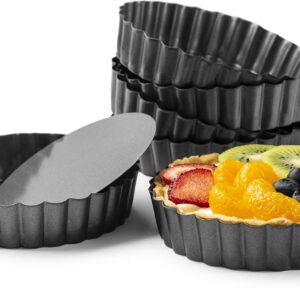 Gourmia GPA9375 Mini Tart Pans with Removable Bottom - 6 Pack, 5” Diameter, 1” Depth – 100% PFOA free Non Stick Carbon Steel - Miniature Molds For Pies, Cheese Cakes, Desserts, Quiche pan and More