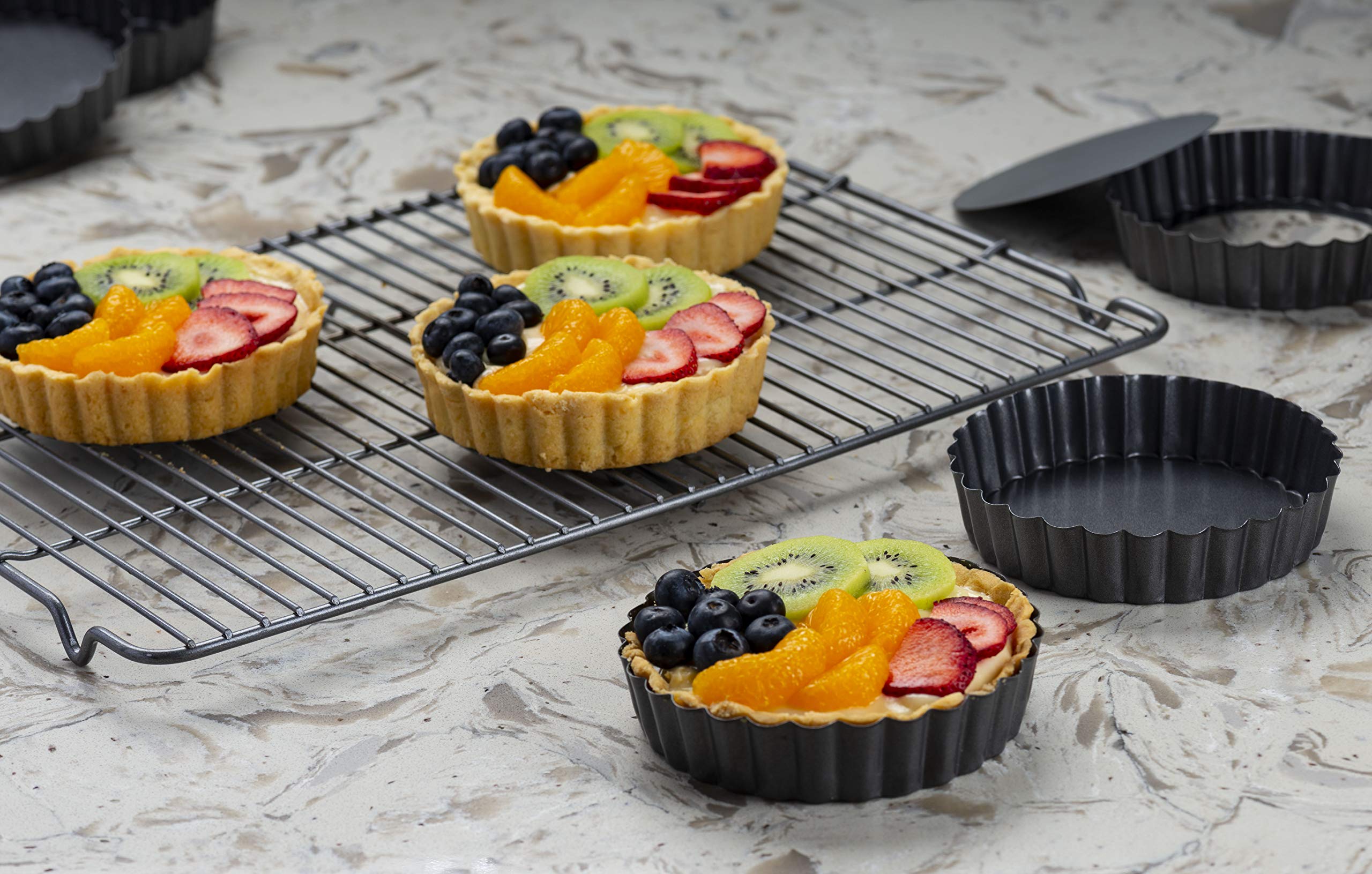 Gourmia GPA9375 Mini Tart Pans with Removable Bottom - 6 Pack, 5” Diameter, 1” Depth – 100% PFOA free Non Stick Carbon Steel - Miniature Molds For Pies, Cheese Cakes, Desserts, Quiche pan and More