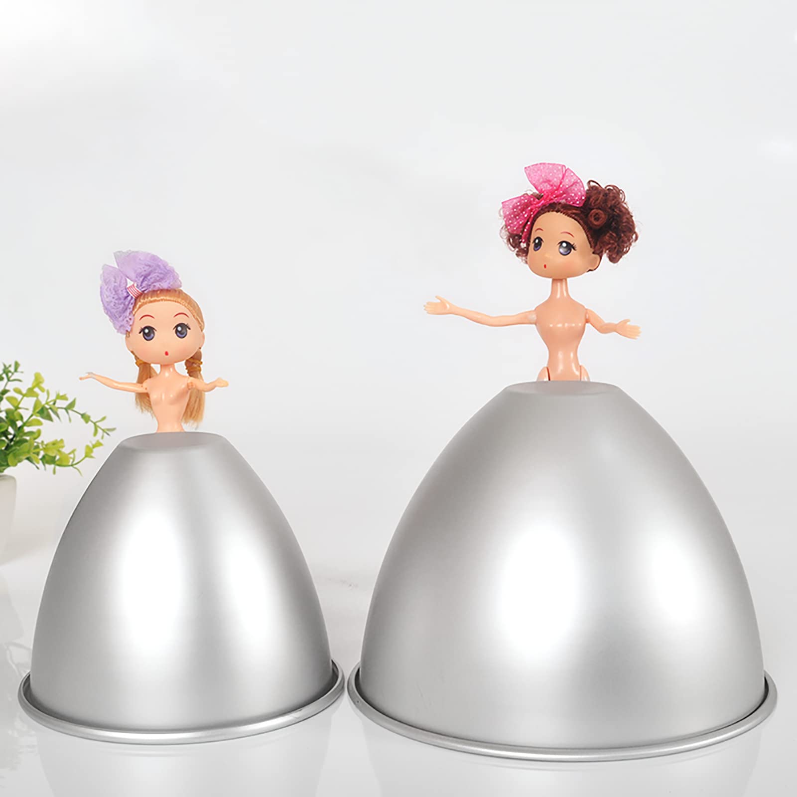 WUWEOT 2 Pack Doll Dress Cake Pan Mold, 8" & 6" Princess Skirt Cake Mold, Non Stick Aluminum Semicircle Dessert Mold Baking Supplies for Home Party Banquet Sugarcraft Chocolate Decoration