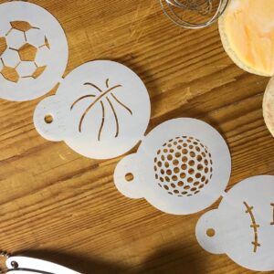 Designer Stencils Small Sports Ball Cupcake and Cookie Stencils (Basketball - Golf - Soccer - Baseball), Beige/semi-transparent