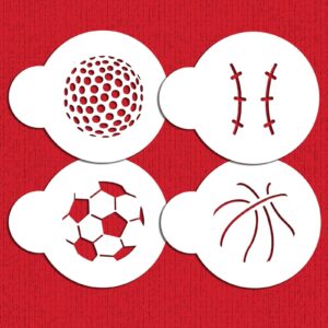 Designer Stencils Small Sports Ball Cupcake and Cookie Stencils (Basketball - Golf - Soccer - Baseball), Beige/semi-transparent