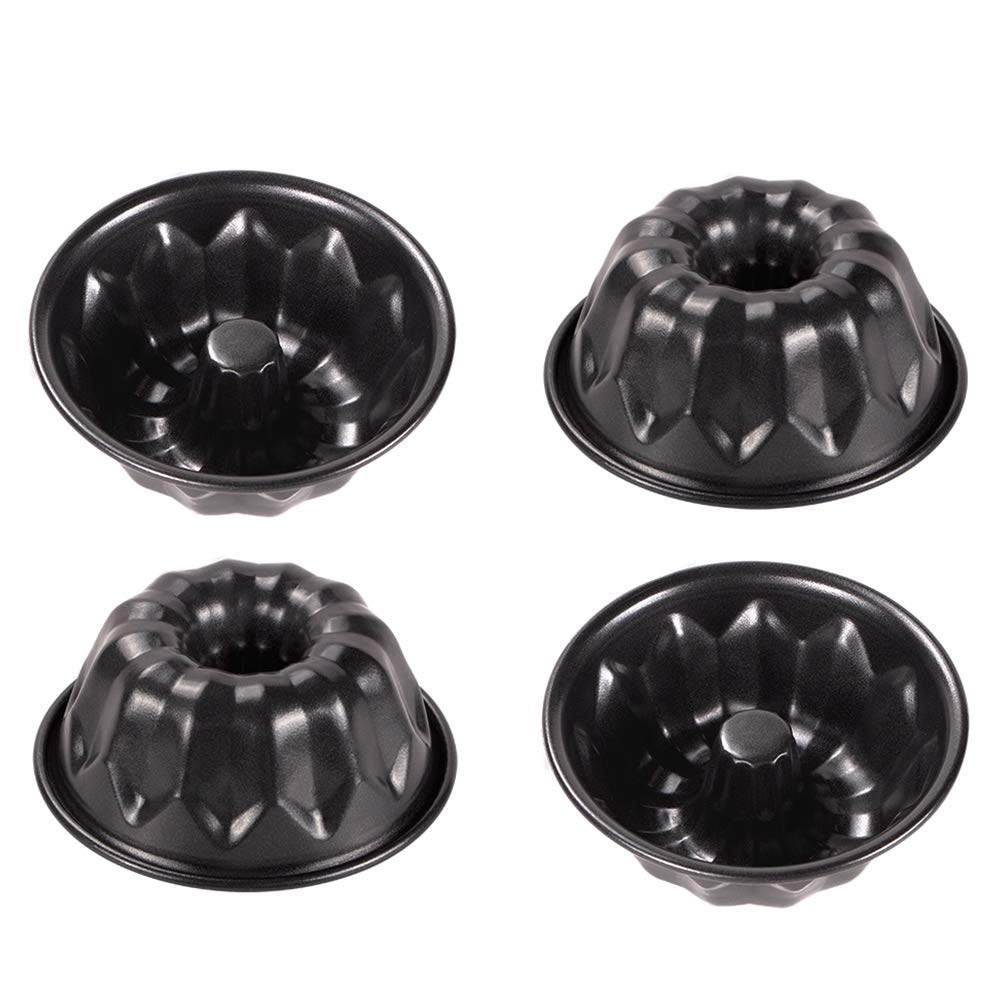 Webake 4 Inch Mini Fluted Tube Pans Nonstick Bakeware Set of 4 for Bundtlette, Angel Food Cake, Kugelhopf, Brownie