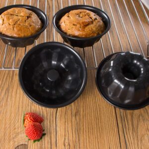 Webake 4 Inch Mini Fluted Tube Pans Nonstick Bakeware Set of 4 for Bundtlette, Angel Food Cake, Kugelhopf, Brownie