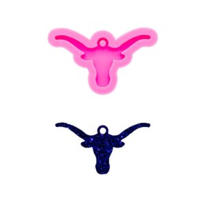 shiny bull head animal pendant earring luggage tag keychain silicone mold with hole for diy crystal desserts candy gum paste trinket jelly shots fondant mold cupcake cake topper decoration pudding