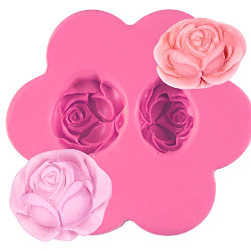 Funshowcase Rose Fondant Silicone Mold for Sugarcraft Cake Decoration, Cupcake Topper, Polymer Clay, Soap Wax Making Crafting Projects 2-Cavity