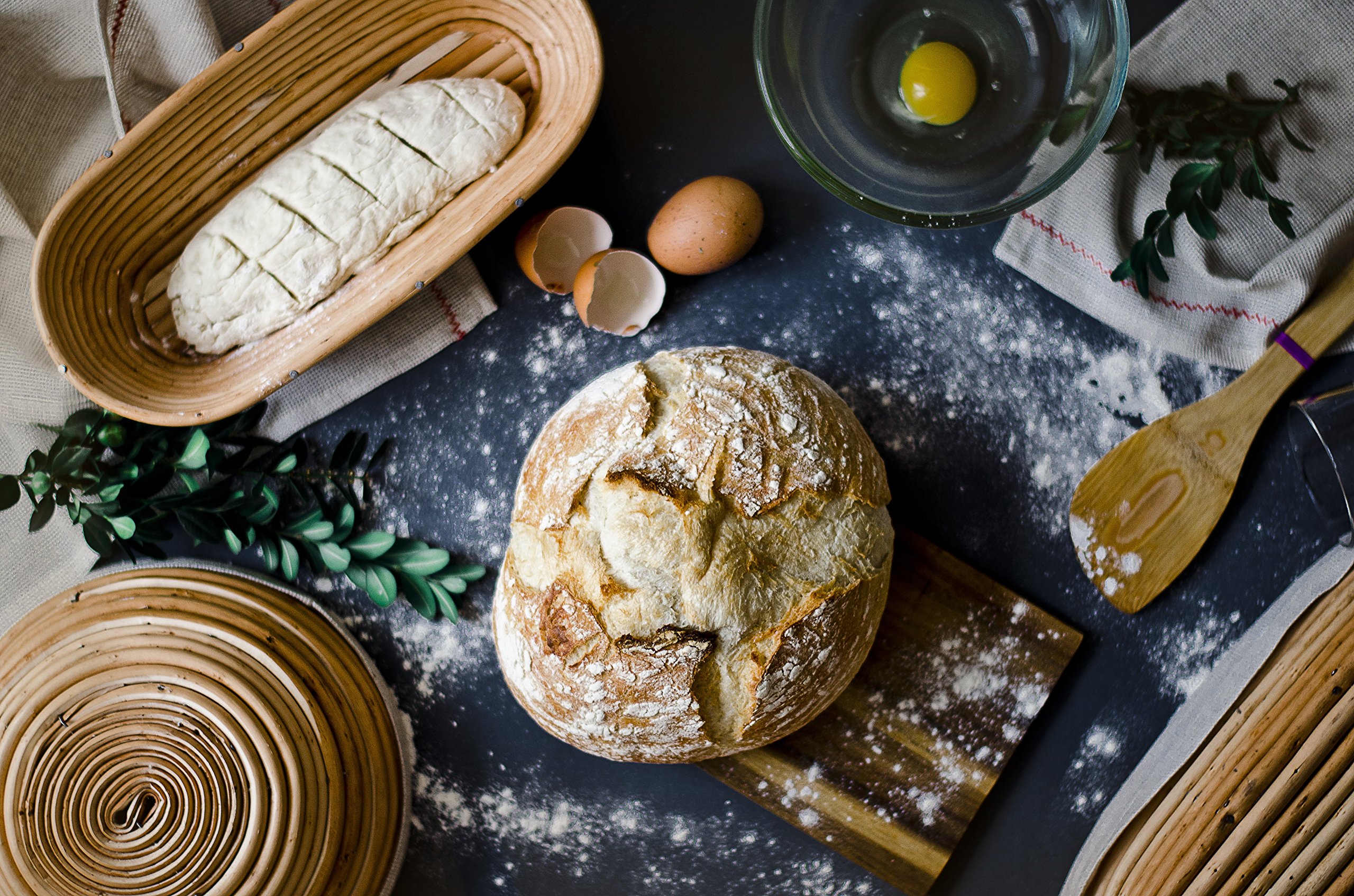 Bread banneton set willow round and oval proofing basket best bakery themed gifts for women with linen liner covers (Set Round and Oval)