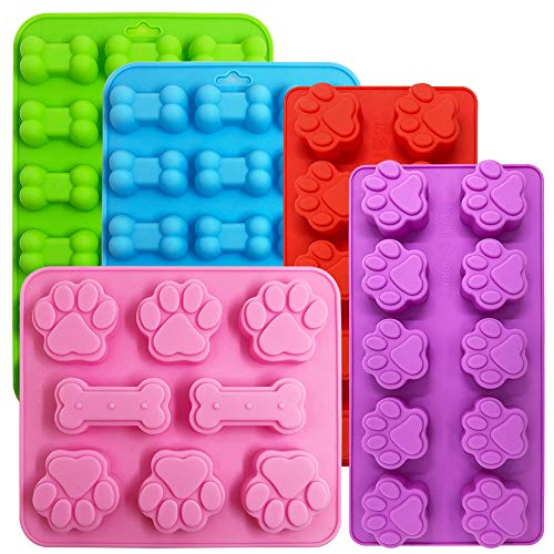 Puppy Dog Paw and Bone Silicone Molds, Sonku Silicone Trays Candy Molds for Chocolate, Candy, Jelly, Ice Cube, Dog Treats (5Pcs/set)