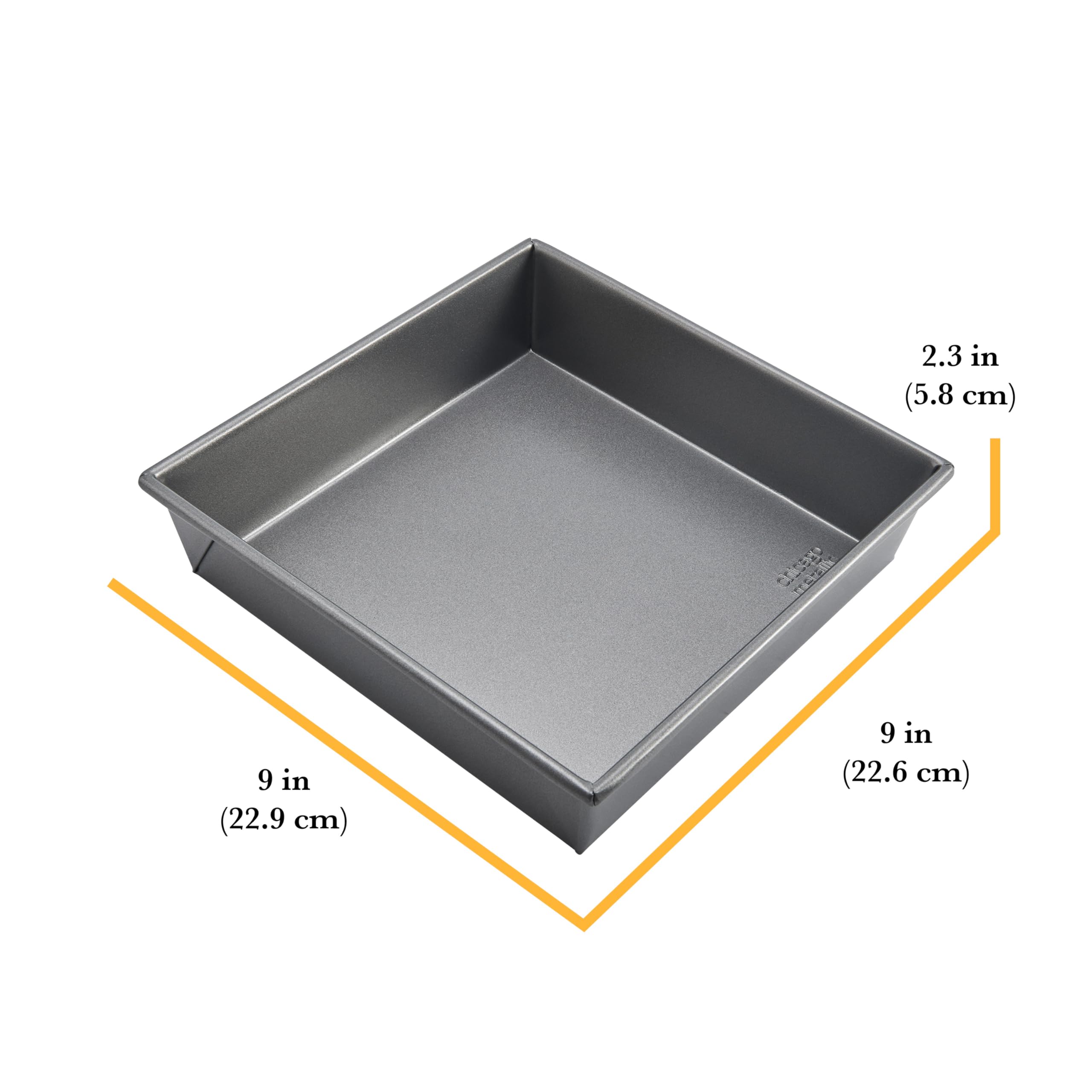 Chicago Metallic Commercial II Non-Stick 9-Inch Square Cake Pan. Make traditional square cakes or layer cakes, brownies, casseroles, and more,