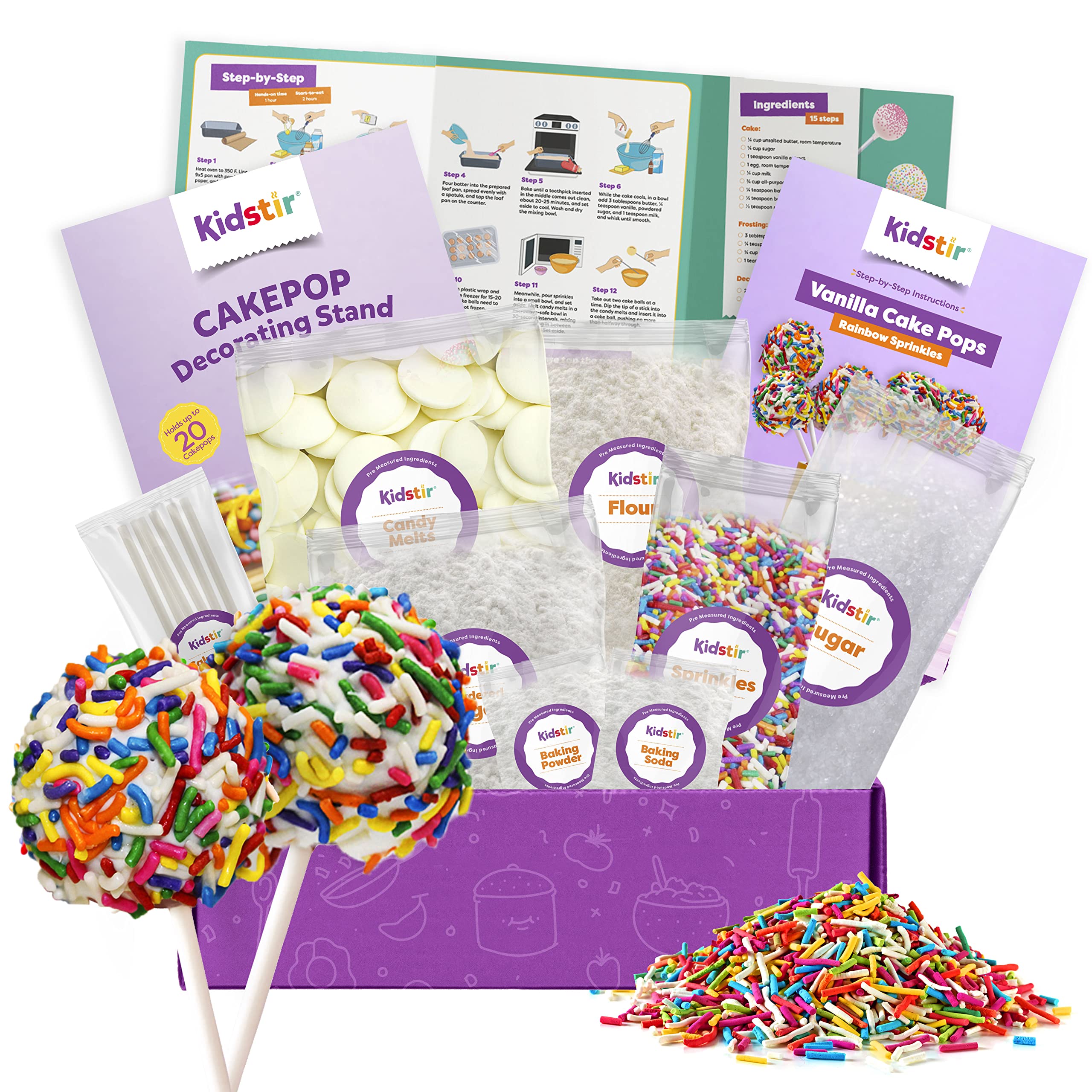 KIDSTIR Kids Baking Set DIY Baking Kits, Cake Pop Kit with Everything, All-in-One Baking Kit with Cake Pop Stand, Pre-Measured Ingredients, Best Gift Idea for Boys and Girls Ages 6-12. Vanilla