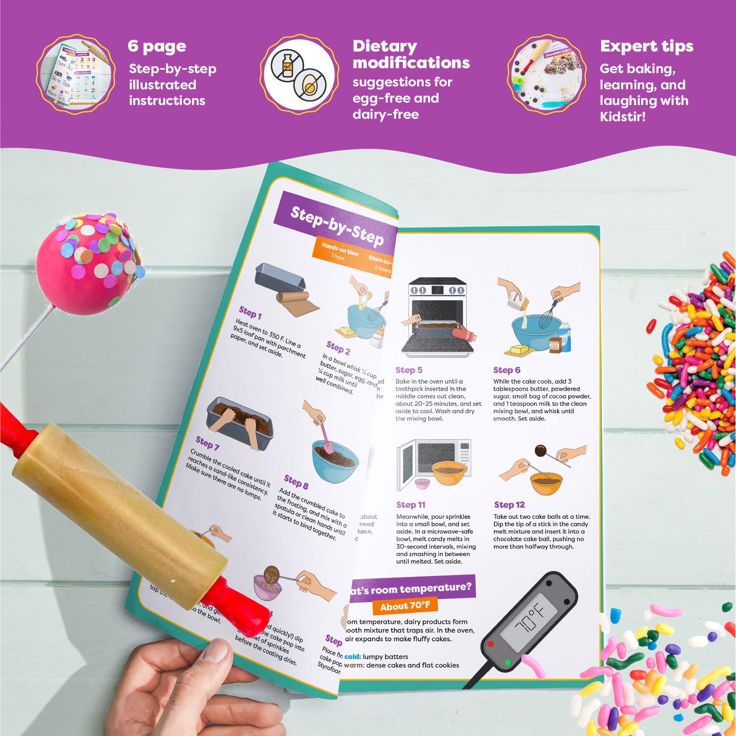 KIDSTIR Kids Baking Set DIY Baking Kits, Cake Pop Kit with Everything, All-in-One Baking Kit with Cake Pop Stand, Pre-Measured Ingredients, Best Gift Idea for Boys and Girls Ages 6-12. Vanilla