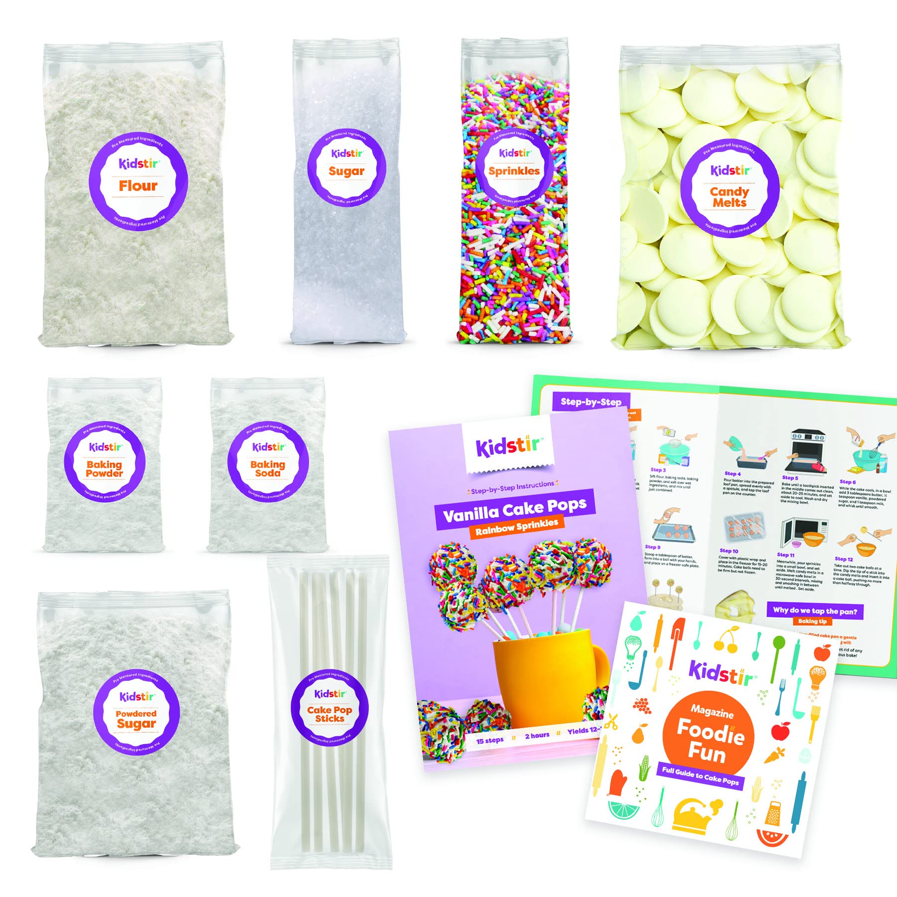 KIDSTIR Kids Baking Set DIY Baking Kits, Cake Pop Kit with Everything, All-in-One Baking Kit with Cake Pop Stand, Pre-Measured Ingredients, Best Gift Idea for Boys and Girls Ages 6-12. Vanilla