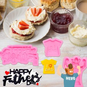 Doumeny 6Pcs Happy Father's Day Fondant Mold, I love Dad Silicon Mold Mustache Tie Baking Mold Bow Beard Chocolate Mold Necktie T-shirt Candy Mold Little Man Theme Biscuit Cake Mold for Birthday Decor