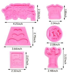 Doumeny 6Pcs Happy Father's Day Fondant Mold, I love Dad Silicon Mold Mustache Tie Baking Mold Bow Beard Chocolate Mold Necktie T-shirt Candy Mold Little Man Theme Biscuit Cake Mold for Birthday Decor