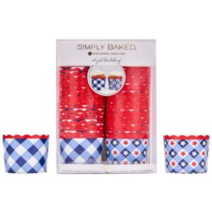 Simply Baked Large 5 Ounce Disposable Paper Baking Cups, 100 Pack of Cupcake Muffin Wrappers for Baking or Party, Treats, Candy, and Snack Cups, Patriotic Gingham