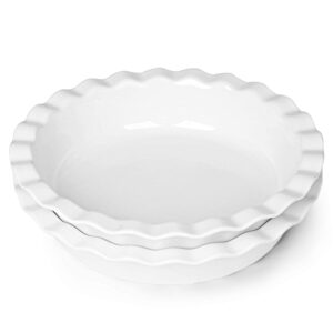 ONTUBE 10.5-Inch Deep Pie Pans 50oz, Ceramic Large Round Pie Tins for Baking, (White 2 Pieces)