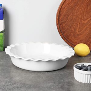 ONTUBE 10.5-Inch Deep Pie Pans 50oz, Ceramic Large Round Pie Tins for Baking, (White 2 Pieces)