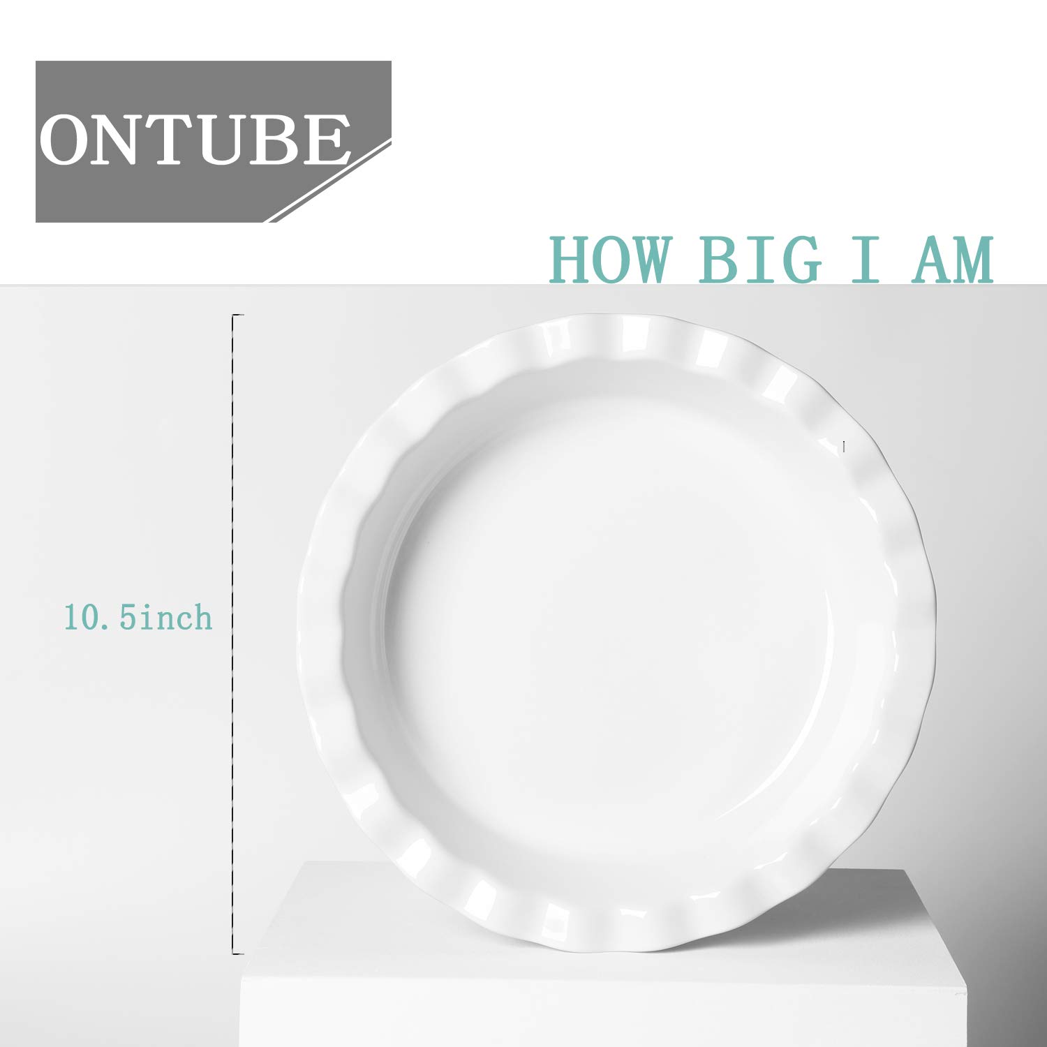 ONTUBE 10.5-Inch Deep Pie Pans 50oz, Ceramic Large Round Pie Tins for Baking, (White 2 Pieces)