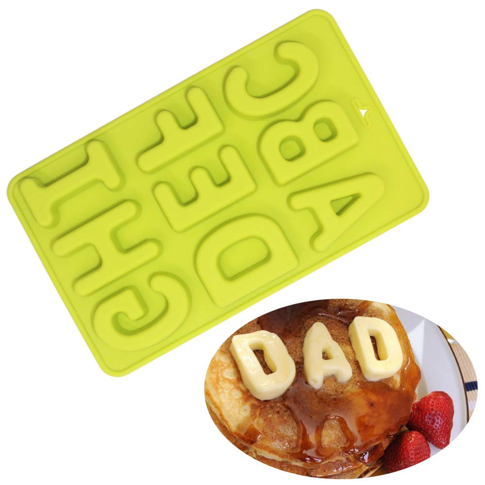 4 Pcs Silicone Numbers Alphabets Trays Molds, FineGood 26 letters & Numbers Candy Mould Biscuit Chocolate DIY Baking Pans Ice Cube Making Trays -green, brown, red, blue