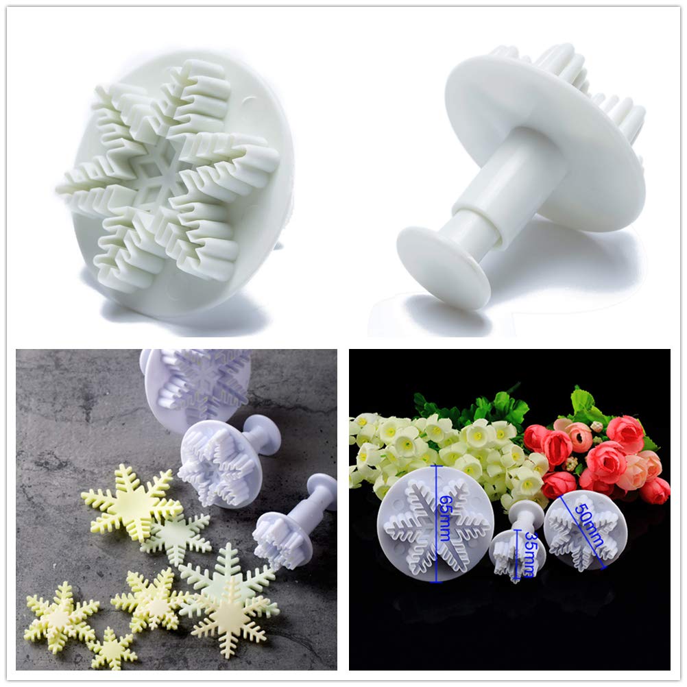 JeVenis Set of 4 Snowflake Fondant Mold 3D Christmas Cake Decorations Winter Cupcake Topper for Chocolate Candy Soap Cake Baking Decoration