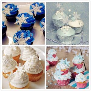 JeVenis Set of 4 Snowflake Fondant Mold 3D Christmas Cake Decorations Winter Cupcake Topper for Chocolate Candy Soap Cake Baking Decoration