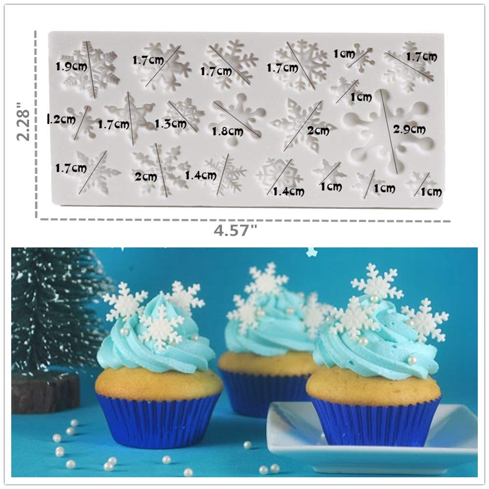 JeVenis Set of 4 Snowflake Fondant Mold 3D Christmas Cake Decorations Winter Cupcake Topper for Chocolate Candy Soap Cake Baking Decoration