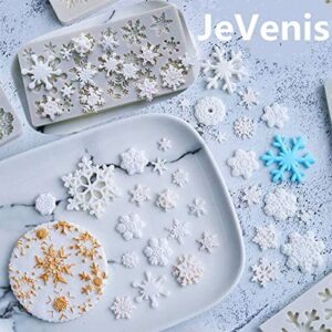 JeVenis Set of 4 Snowflake Fondant Mold 3D Christmas Cake Decorations Winter Cupcake Topper for Chocolate Candy Soap Cake Baking Decoration