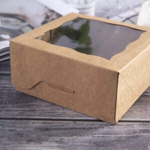 [25pcs]ONE MORE 6"Brown Bakery Boxes with pvc Window for Pie and Cookies Boxes Small Natural Kraft Paper Box,6x6x2.5inch(Brown,25)