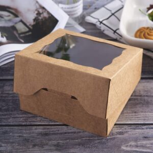 [25pcs]ONE MORE 6"Brown Bakery Boxes with pvc Window for Pie and Cookies Boxes Small Natural Kraft Paper Box,6x6x2.5inch(Brown,25)