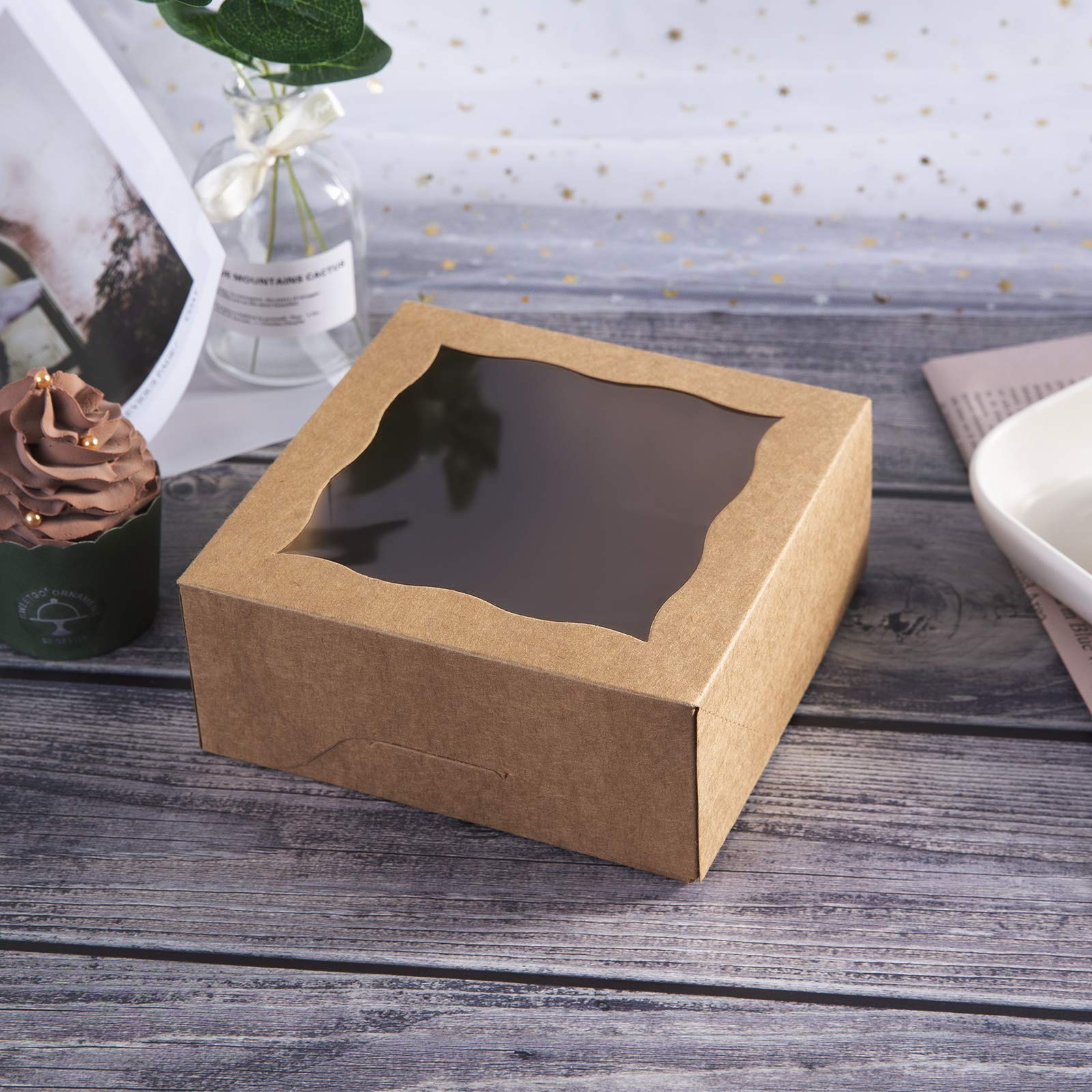 [25pcs]ONE MORE 6"Brown Bakery Boxes with pvc Window for Pie and Cookies Boxes Small Natural Kraft Paper Box,6x6x2.5inch(Brown,25)