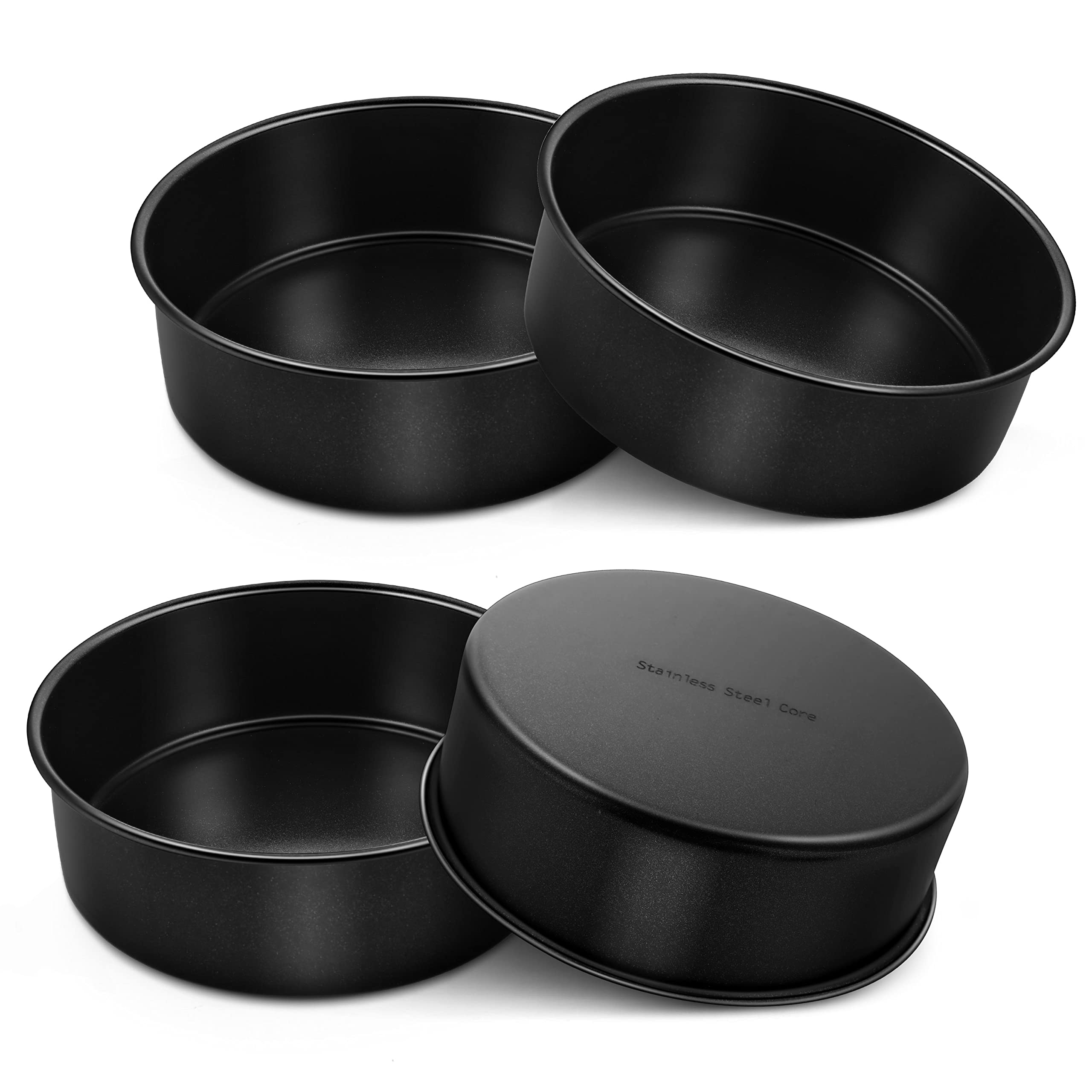 Homikit 6 Inch Cake Pan Set of 4, Stainless Steel Nonstick Round Cake Baking Pan Mold, Metal Birthday Wedding Smash Layer Cheesecake Pans for Circle Cake Pizza Pie Tart Quiche, Healthy & Oven Safe