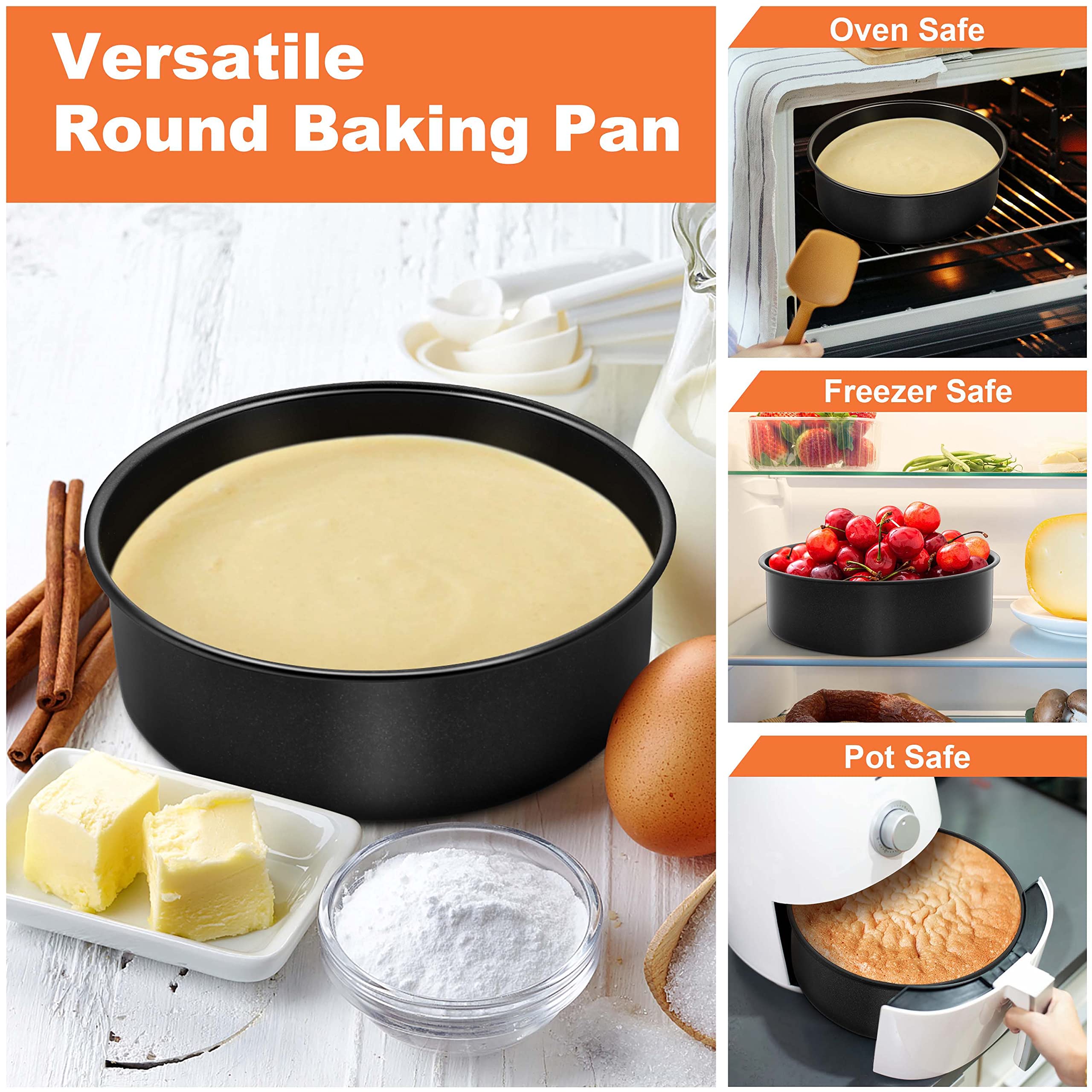 Homikit 6 Inch Cake Pan Set of 4, Stainless Steel Nonstick Round Cake Baking Pan Mold, Metal Birthday Wedding Smash Layer Cheesecake Pans for Circle Cake Pizza Pie Tart Quiche, Healthy & Oven Safe