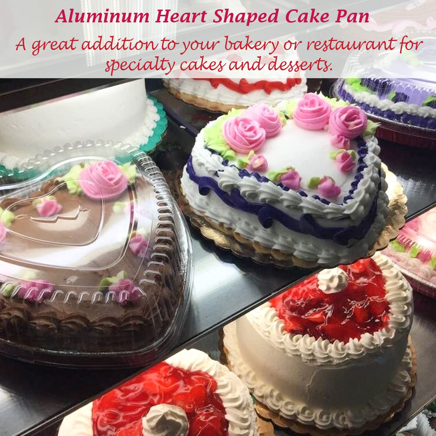 Handi-Foil Disposable Aluminum Heart Shaped Cake Pan with Clear Plastic Lid - 32 Ounces Oven Safe Aluminum Foil Pans, Baking Pans Perfect for Baking, Cooking, Preparing Food, 339P (Red & Silver, 5)