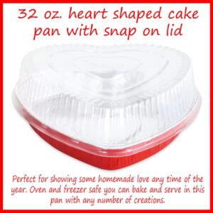 Handi-Foil Disposable Aluminum Heart Shaped Cake Pan with Clear Plastic Lid - 32 Ounces Oven Safe Aluminum Foil Pans, Baking Pans Perfect for Baking, Cooking, Preparing Food, 339P (Red & Silver, 5)