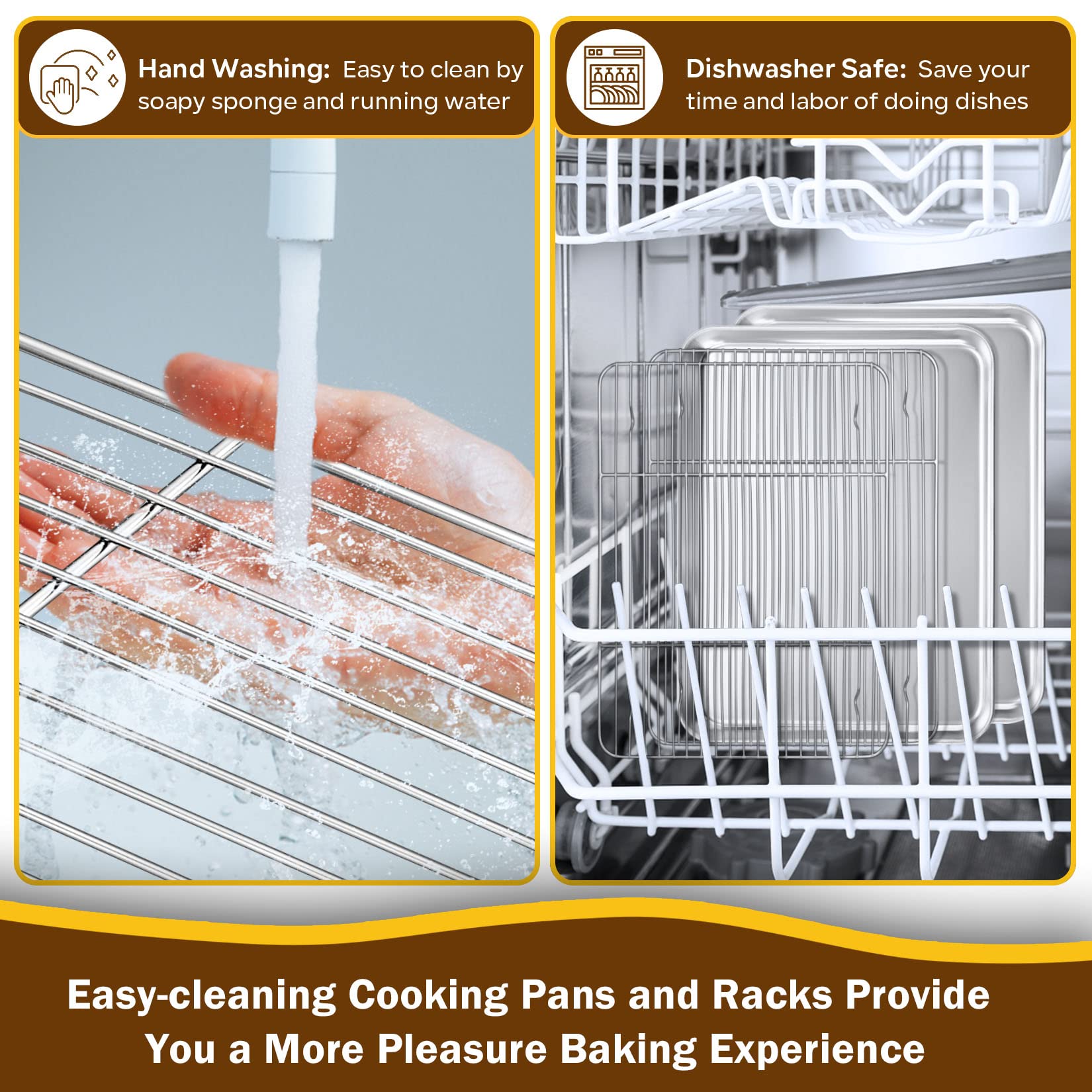 P&P CHEF 12.5 Inch Toaster Oven Pan and Rack Set，4 Pieces Stainless Steel Baking Pan Oven Trays with Cooling Rack, Non Toxic & Dishwasher Safe，2 Pans + 2 Racks