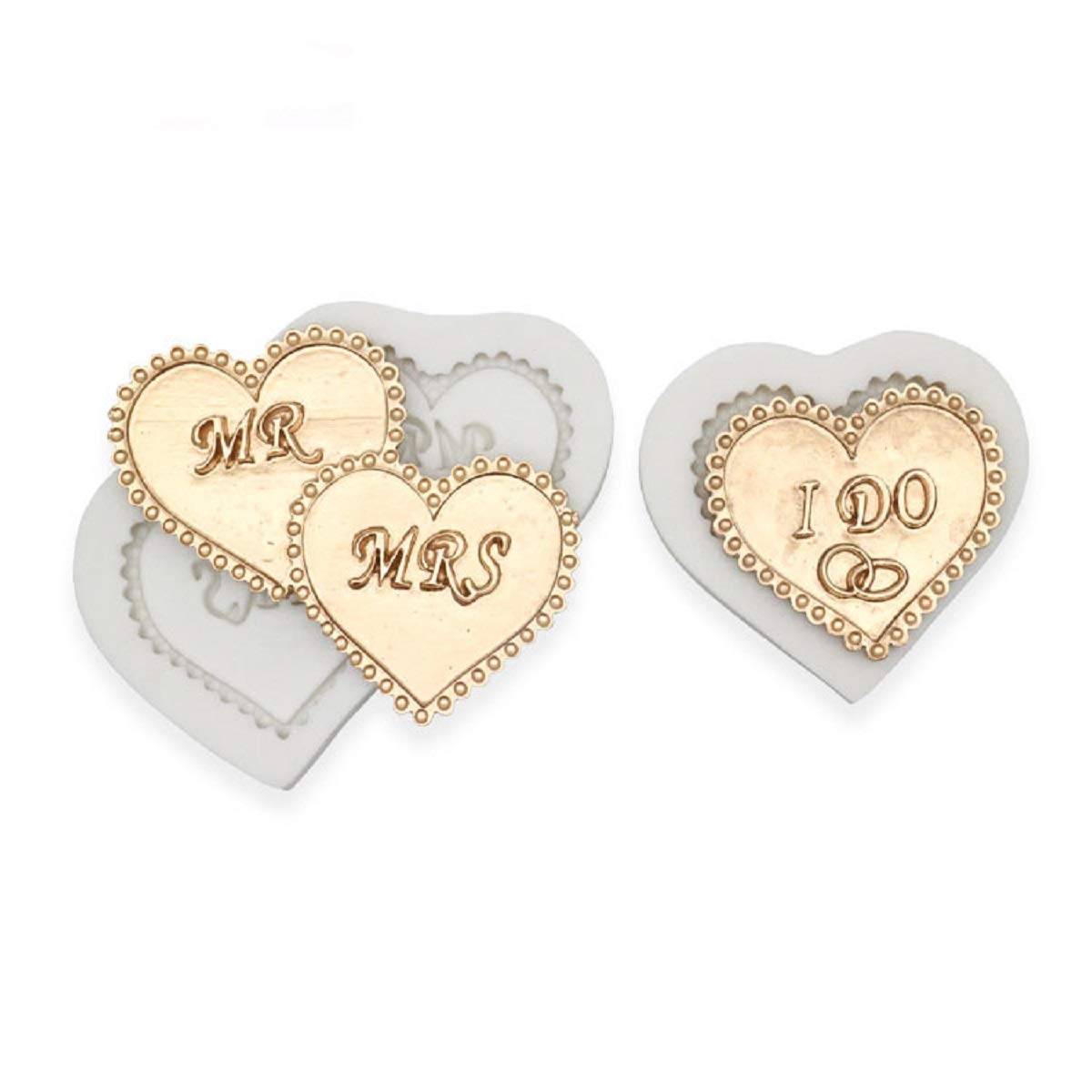 Xidmold 2pcs Heart Fondant Molds MR MRS I DO Silicone Cake Decorating Mold, Chocolate Candy Molds, Wedding Fonadnt Mold for Chocolate Candy Cupcake Gum Paste Polymer Clay