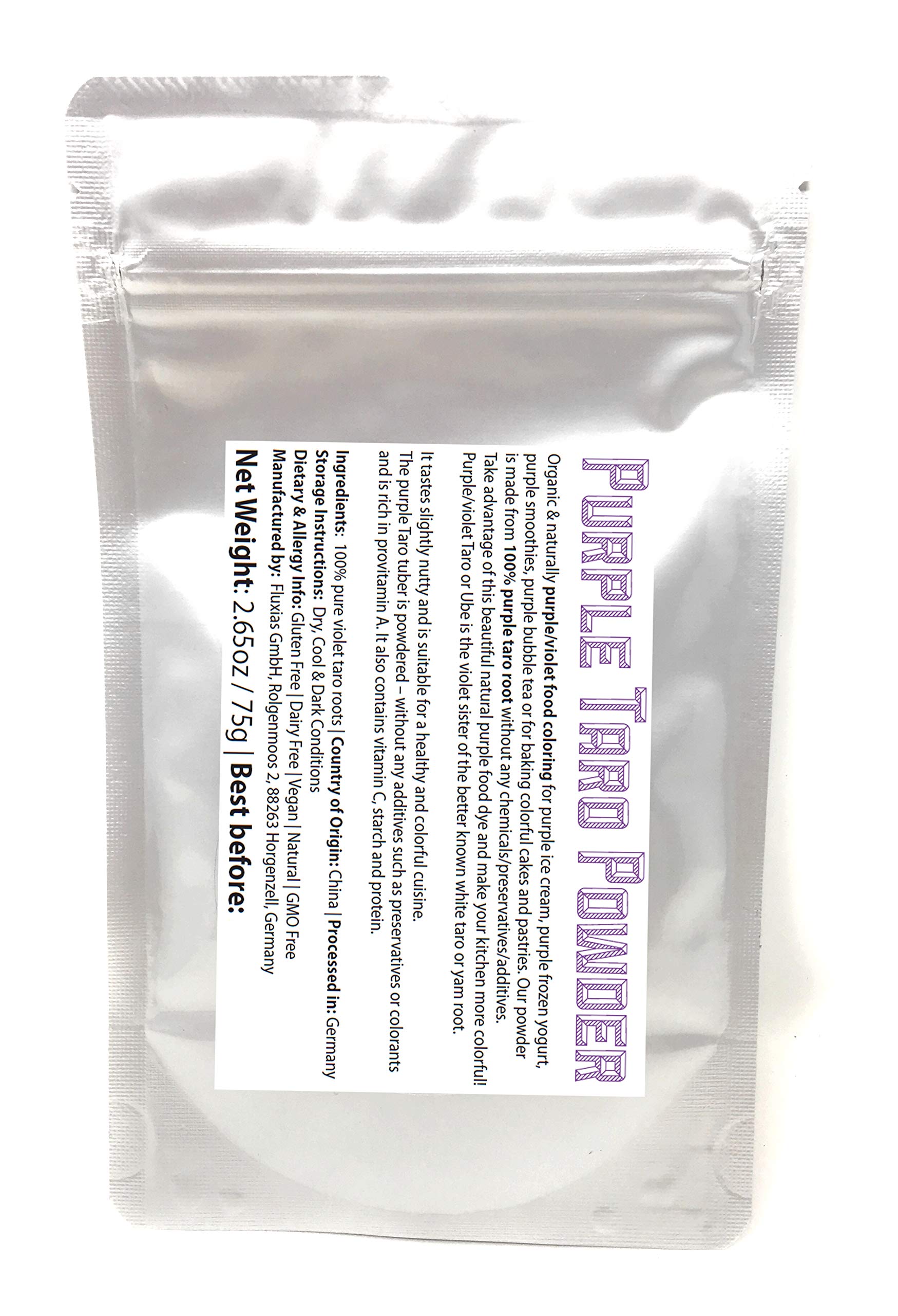 Purple Taro Powder - Naturally Dyes Food Purple/violet - Net Weight: 2.65oz / 75g - Violet Food Dye For Ice Cream, Frozen Yogurt, Smoothies & Bubble Tea - 100% Pure & Natural Colocasia Esculenta