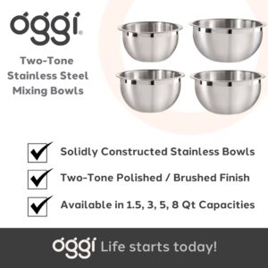 Oggi 3-Quart Two-Tone Stainless Steel Mixing Bowl, Great for Mixing, Making Dough, Dressing Salads, Mixing Eggs, Washing Vegetables