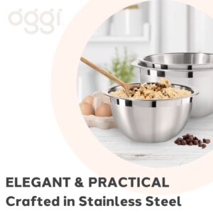 Oggi 3-Quart Two-Tone Stainless Steel Mixing Bowl, Great for Mixing, Making Dough, Dressing Salads, Mixing Eggs, Washing Vegetables