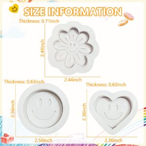 Smiley Face Fondant Molds (3Pcs), Smile Flower Heart Cake Decorating Silicone Mold for Cupcake Toppers, Cookies, Bread, Candy, Chocolate, Butter, Jelly, Gum, Polymer Clay, Candles, Soap, Epoxy