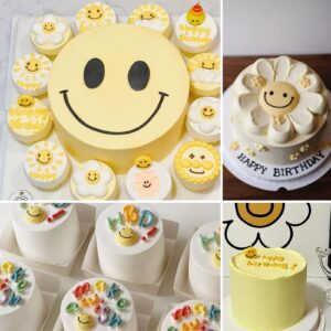 Smiley Face Fondant Molds (3Pcs), Smile Flower Heart Cake Decorating Silicone Mold for Cupcake Toppers, Cookies, Bread, Candy, Chocolate, Butter, Jelly, Gum, Polymer Clay, Candles, Soap, Epoxy