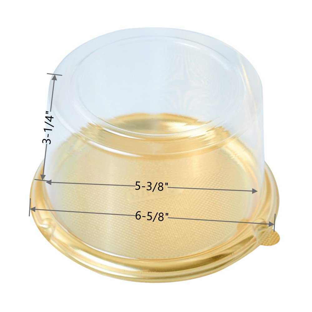 30 Sets Cake Box - 5-1/4 Inch in Diameter X 3-1/4 Inch in Height Clear Plastic Dome Carrier - Single Cake Container - Single Room Cupcake Carrier Box (Gold)