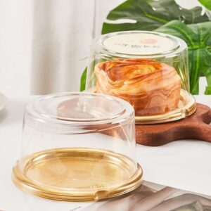 30 Sets Cake Box - 5-1/4 Inch in Diameter X 3-1/4 Inch in Height Clear Plastic Dome Carrier - Single Cake Container - Single Room Cupcake Carrier Box (Gold)