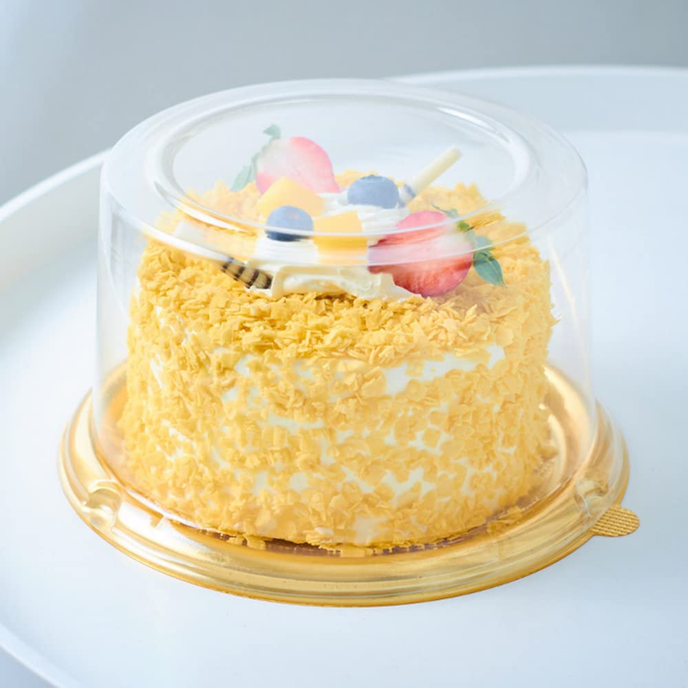 30 Sets Cake Box - 5-1/4 Inch in Diameter X 3-1/4 Inch in Height Clear Plastic Dome Carrier - Single Cake Container - Single Room Cupcake Carrier Box (Gold)